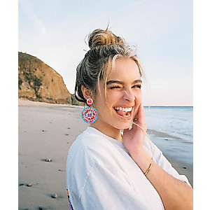 YAHPERN 4 Pairs Beaded Earrings for Women Boho Geometric Beaded Dangle Earrings Statement Pineapple Flower Drop Earrings Colorful Summer Earrings Set Jewelry Gift (Style C)