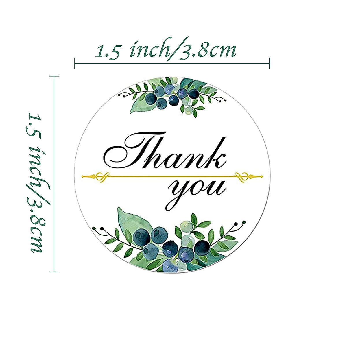 1500 PCS Thank You Stickers 1.5 Inch Greenery Labels Stickers for Wedding Envelopes, Small Business, Bakeries, Handmade Goods
