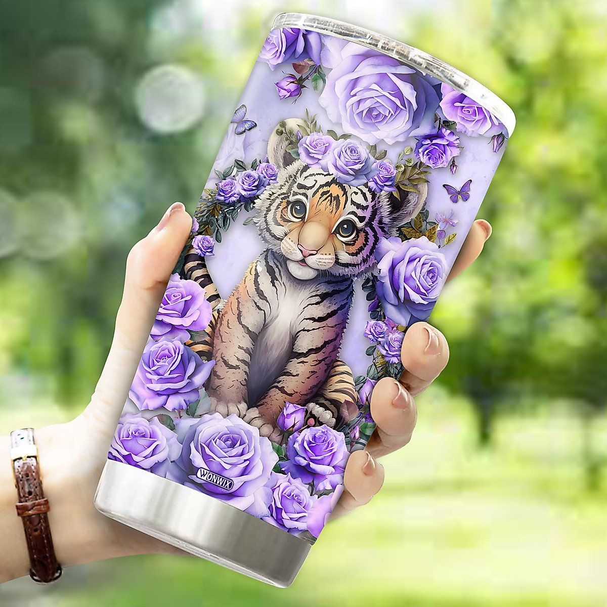 WONWIX Personalized Tiger Coffee Mug For Women, Travel Drinking Cups Tigers Gifts For Mom, Ladies, Daughter, Birthday Christmas Valentine Mothers Day 20oz Stainless Steel Tumblers With Lid