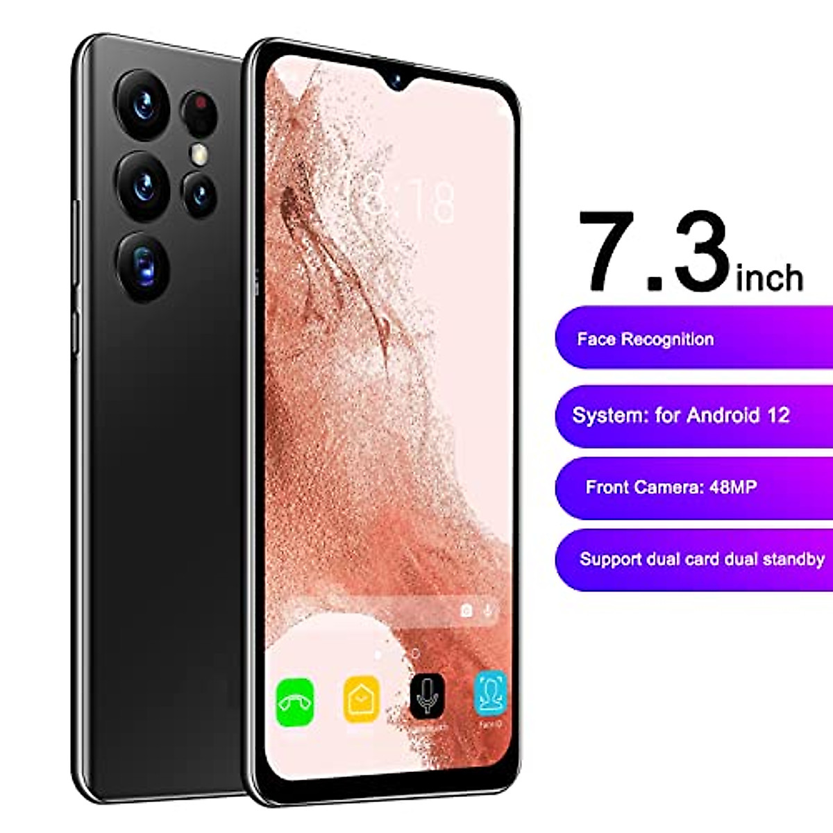 ASHATA Smartphone,S22 Ultra Cell Phone with 6.6in HD Screen,Dual Cards Dual Standby 16GB Mobile Phone,6800mAh Battery Capacity,110 240V