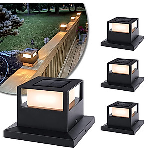Viewsun 4 Pack Solar Post Lights, Outdoor Garden Solar Powered Fence Post Cap Lights with SMD LEDs Waterproof Light Decorative for Fence Deck or Patio Decor, Fits 4x4, 5x5 or 6x6 Wooden Posts