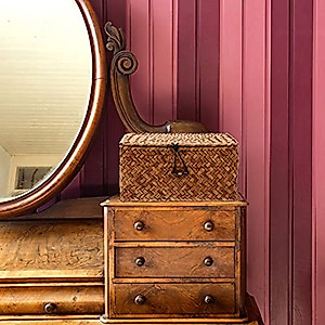 BESPORTBLE Wicker Baskets Desk Makeup Organizer Seagrass Storage Baskets with Lid Rectangular Rattan Storage Basket Wicker Box Bin Organizer for Makeup Clothes Small Outdoor Storage Box Small Basket