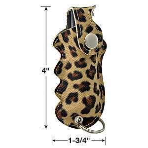 Pepper Defense 1/2 oz. Pepper Spray with Grip Holster and Keychain Attachment - Safety Twist Lock Glow Trigger - Maximum Strength 10% OC Formula - Self Defense Personal Protection (Leopard 4-Pack)