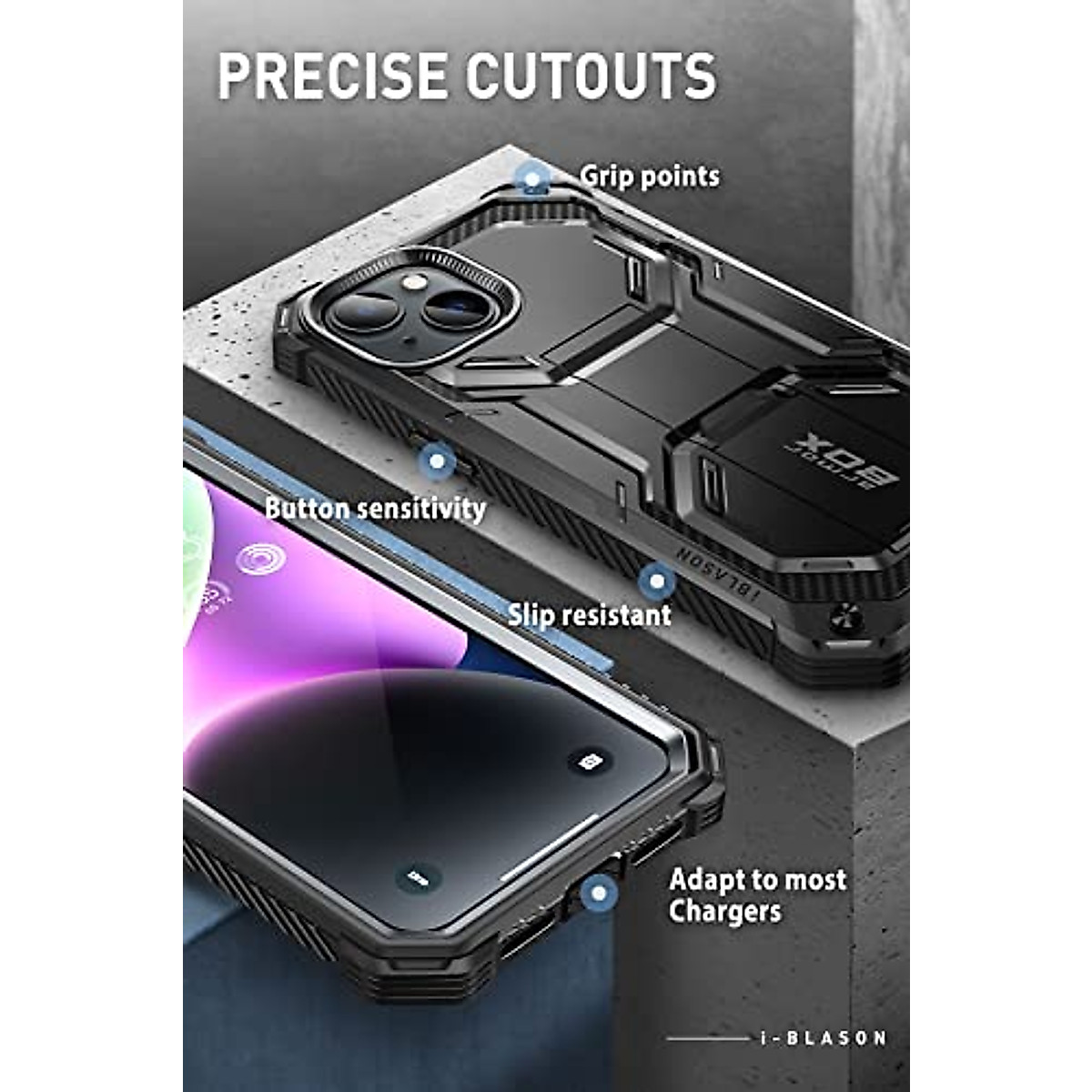 i-Blason Armorbox Series Designed for iPhone 14 Case 6.1" (2022)/iPhone 13 Case 6.1" (2021), Full-Body Rugged Holster Bumper Case with Built-in Screen Protector & Kickstand (Black)