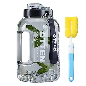 OTTEN Gallon Water Bottle with Time Marker - Reusable Tritan Gym Water Jug, BPA Free Leak Proof (Black, 128 Ounces)