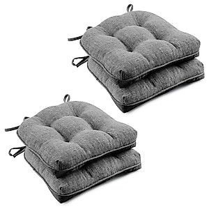 Wellsin Chair Cushions for Dining Chairs 4 Pack, 15.5" X 15.5" Kitchen Chair Cushions with Ties and Non-Slip Backing, Tufted Shredded Memory Foam Kitchen Chair Pads, Dark Gray