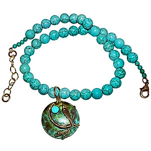 Elaine Coyne Collectible Artwear Patina Brass Dragonfly Necklace - Turquoise