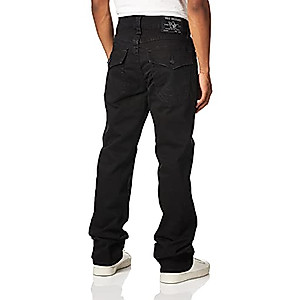True Religion Men's Ricky Low Rise Straight Leg Jean with Back Flap Pockets, Body Rinse Black, 36W X 34L