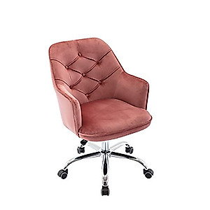 Recaceik Velvet Home Office Chair, Modern Design Velvet Desk Chair with 360 Degree Castor Wheels for Living Room/Bedroom/Office (Pink)