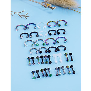 Vsnnsns 16G Lip Rings Stainless Steel Horseshoe Labret Monroe Lip Rings Nail Cartilage Tragus Helix Earrings Studs Septum Ring Medusa Piercing Jewelry Retainer for Women Men Black Rainbow 8mm