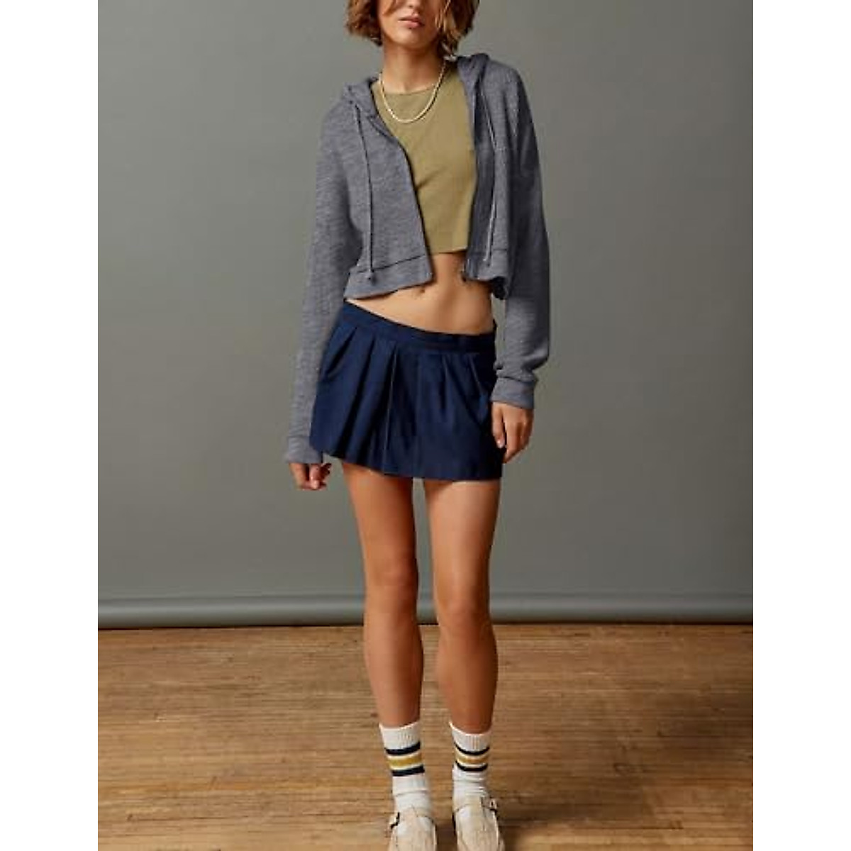 Flygo Women's Waffle Knit Hoodie Cropped Zip Up Hooded Sweatshirts Jacket with Kanga Pocket(Darkgrey-S)