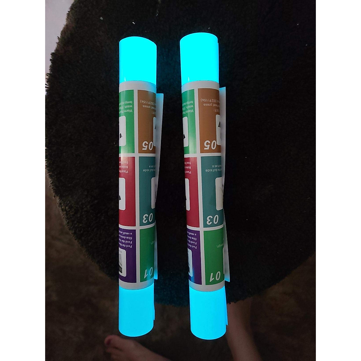 guangyintong Glow in The Dark Heat Transfer Vinyl Rolls, 12" x 5ft Luminous Blue Iron on Vinyl for T Shirts, PU Elastic HTV Vinyl for All Cutter Machine Easy to Cut & Weed for Cool Costumes & Design