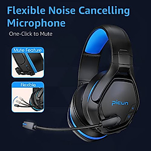 Picun PG-01 Wireless Gaming Headset for PC, PS5, PS4, MacBook, 2.4Ghz Bluetooth Gaming Headphones with Microphone for Laptop, Computer, 3D Surround Sound - Dynamic EQ Driver - Soft Memory Earmuffs