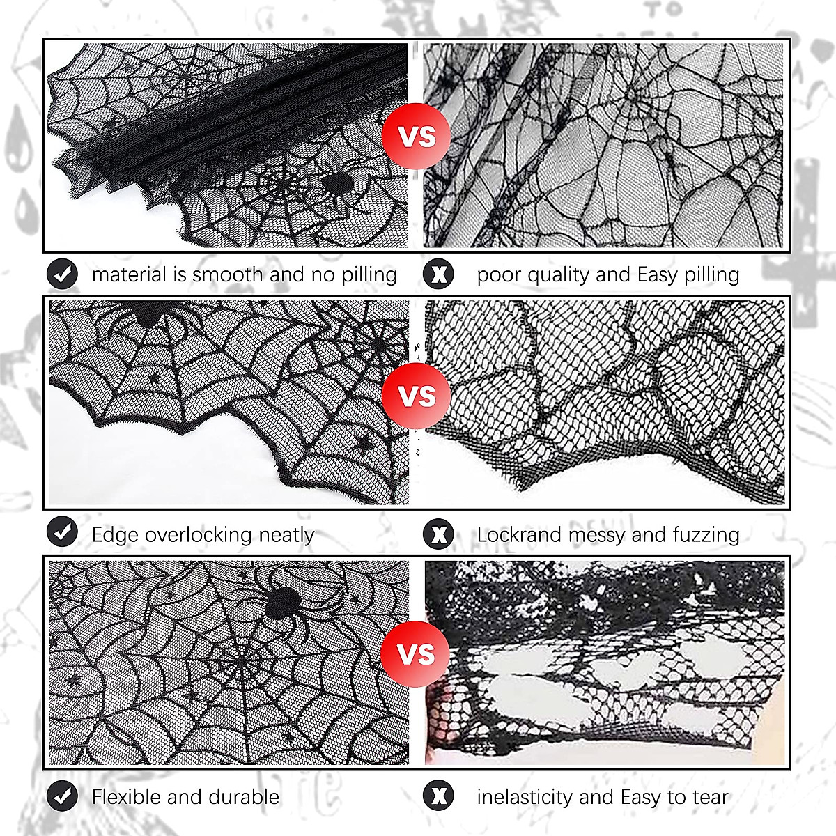 LuoluoHouse Black Lace Tablecloth 54x72 Inch Halloween Tablecloths Spider Cobweb Table Cover for Masquerade Dinner Party Scary Movie Nights Table Decorations