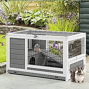 Esright Rabbit Hutch Pet House for Small Animals 35.4" Guinea Pig House Rabbit Cage with Run Bunny House Indoor & Outdoor