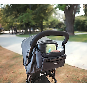 Lulyboo Universal Baby Stroller Organizer with Clip On Removable Wallet, Pockets for Drinks, Toys, Keys Gray/Black