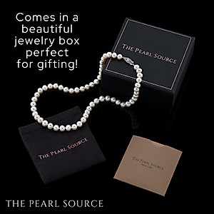 The Pearl Source Real Pearl Necklace for Women with AAA+ Quality Round White Freshwater Genuine Cultured Pearls | 18-inch Pearl Strand with 14K Gold Plated Sterling Silver Clasp