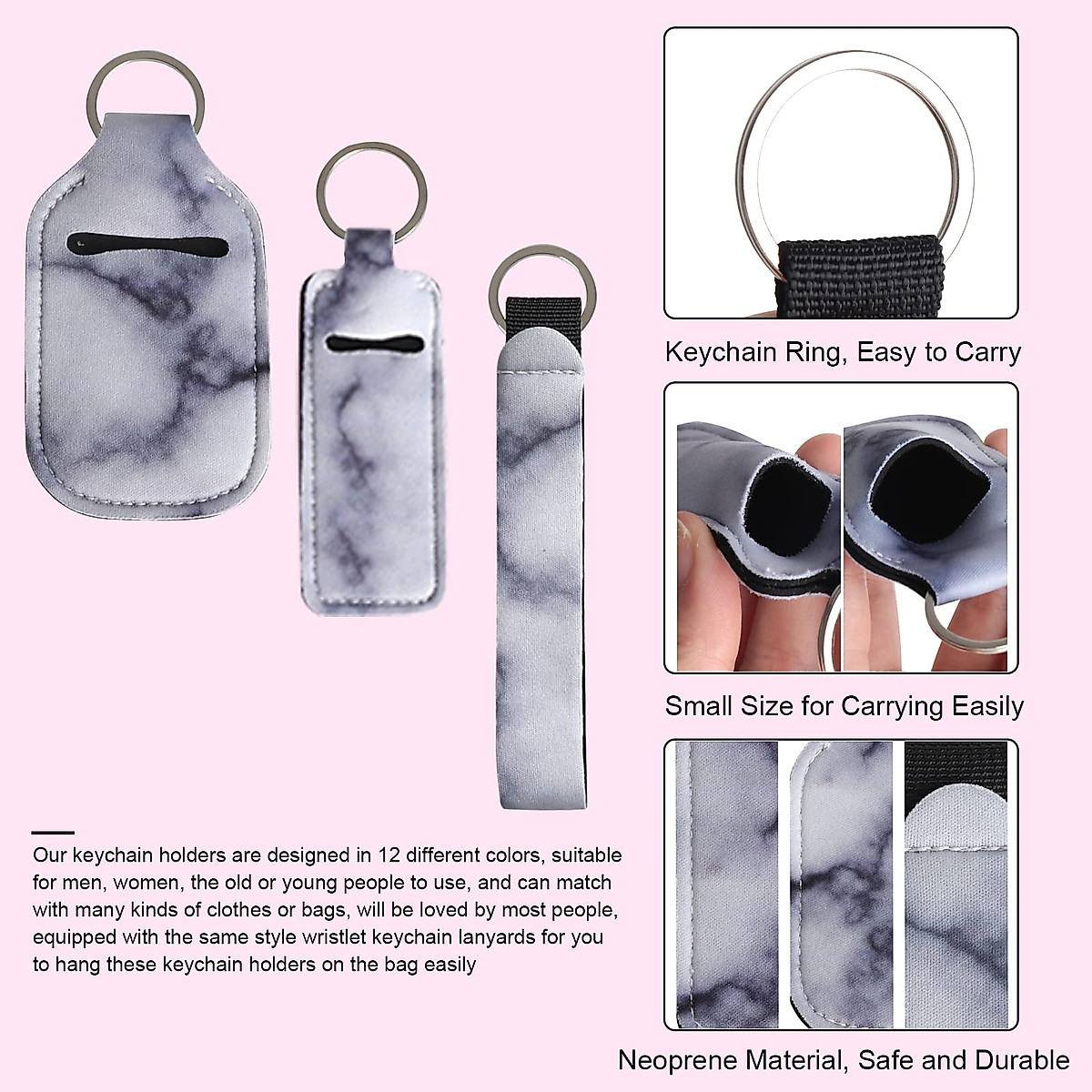Manste 60Pcs Chapstick Holder Keychain Bulk,Travel Bottles with Keychain、Lipstick Holder Keychain、Fluffy Ball Keychain、Keychain Wristlet Lanyards、Colorful Pom Poms Keychains、Pompoms Keyring