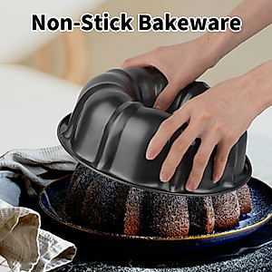 Novery 9.5" Non-stick Cake Pan, Heavy Duty Carbon Steel Fluted Tube Round Baking Pan,Buntz Pound Cake Pan Mold,Tube Bakeware,Baking Mold for Jello,Gelatin,Chocoflan,Flan