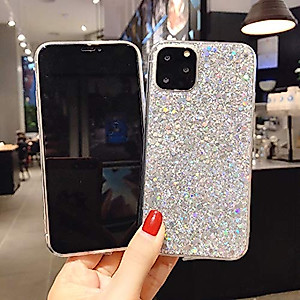 Winzizo for iPhone 12 Case and iPhone 12 Pro Case Gel Clear Glitter Sparkle Bling Women Girls Cases Cute Rubber Slim Soft Silicone TPU Shockproof Drop Phone Protective Cover 6.1 inch (Silver)
