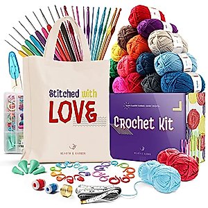 73 Piece Crochet Kit with Crochet Hooks Yarn Set - Premium Bundle Includes Yarn Balls, Needles, Accessories Kit, Canvas Tote Bag and Lot More - Starter Pack for Kids Adults – Beginner, Professionals.
