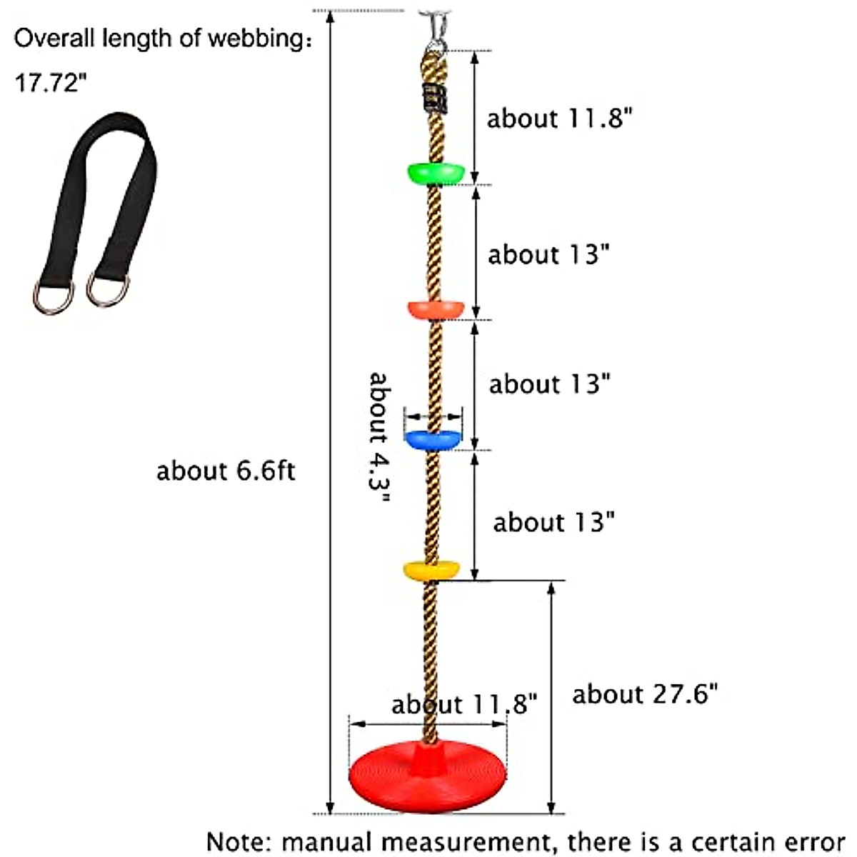 Tree Swing for Kids, Kids Disc Swing Climbing Rope with Platforms Indoor and Outdoor Backyard Playground Playset Accessories with Tree Swing Hanging Strap