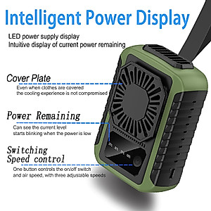 EaseHive 10000mAh Upgraded Waist Fan - Stepless Adjustable Speed, Rechargeable Neck Fan with over 24 hours Working time, 12000RPM Airflow, Cooling Fan with Lanyard, for Outdoor Scenario, Green