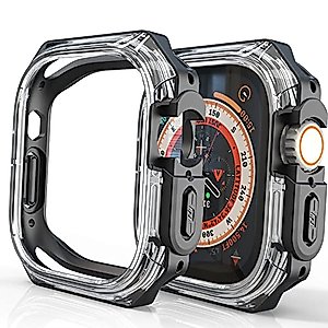 Armor Case for Apple Watch Ultra 49mm Case, Soft Matte Bumper + Hard Clear Face Frame, Military-Grade Anti-Scratch & Shockproof Watch Cover for Apple Watch Ultra Case 49mm Accessories - Black