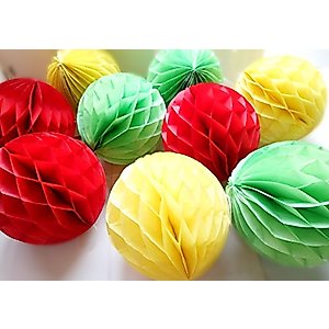 Daily Mall 9pcs 8 inch Honeycomb Balls Party Pom Poms Tissue Paper Honeycomb Balls Birthday Balls Decoration Wedding Partners Design Craft Hanging Pom-Pom Ball Home Nursery Decor (Red Yellow Green)