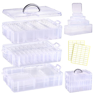 Funtopia Bead Organizers and Storage, 56 Pcs Small Plastic Containers with Lids and 3-Tier Stackable Storage Box, Mini Clear Organizers for Jewelry Toys Craft Storage (4 Sizes)