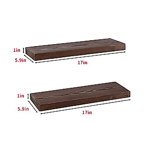 QTSARTISAN Floating Shelf ,Wall Shelf,Decor Wall Mounted Shelves ,Hanging Shelf Set for Bathroom Kitchen Living ,Kitchen,Room Bedroom Storage (17" x 5.9", Dark Walnut)