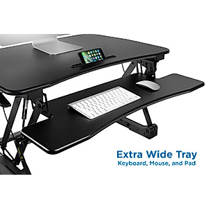 Mount-It! Height Adjustable Standing Desk Converter | 35” Wide Desktop | Sit-Stand Desk with Gas Spring Handle | Stand Up Computer Workstation Fits Dual Monitors | Black (MI-7955)