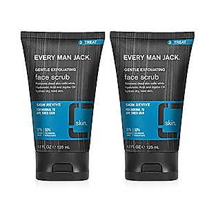 Every Man Jack Gentle Exfoliating Face Scrub For Men- Exfoliate Away Dead Skin, Moisturize, and Revive Tired Skin with Jojoba Beads, Hyaluronic Acid, and Caffeine - 4.2 oz Men’s Face Scrub -Twin Pack