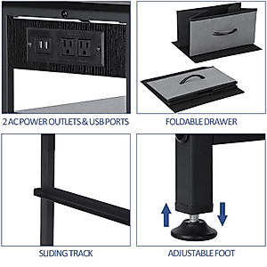 NANANARDOSO Nightstand with Charging Station, Small Bedside Table with 2 Fabric Drawers and Storage Shelf, Rustic End Table for Small Space Bedroom Living Room, Black