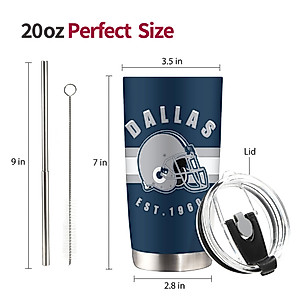 Custom Dallas Tumbler 20oz Stainless Steel with Lid & Straw Personalized Football Fans Gifts for Women Men Coffee Travel Mug Cup Add Name Number