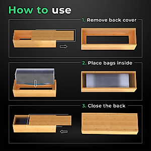 Magic Mill Ziplock Bag Organizer for Drawer | Bamboo Kitchen Storage Organization, Eco-Friendly Plastic Baggie Holder, Dispenser & Organizer for Ziploc Bags 4-PC