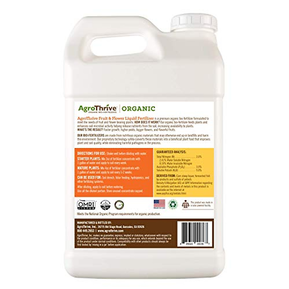 AgroThrive Fruit and Flower Organic Liquid Fertilizer - 3-3-5 NPK (ATFF1320) (2.5 Gal) for Fruits, Flowers, Vegetables, Greenhouses and Herbs