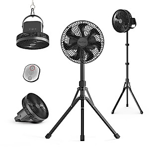 Marchpower Portable Pedestal Fan with Remote 12" Rechargeable Collapsible Fan Osciallating Foldable Floor Fan with Timer, Cordless Foldaway 5-Speed Telescopic Table Fan for Home Trave Picnic Camping