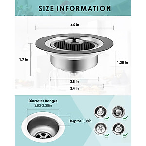 Drifop 3 in 1 Kitchen Sink Stopper and Strainer Combo, Pop Up Stainless Steel Kitchen Drain Strainer, Anti-Clogging Sink Strainer Basket with Handle for Standard 3-1/2 inch Drain, 1Pack