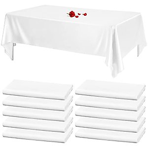 MTREO 10 Packs White Table Cloth Rectangle Rectangle Tablecloth Satin Tablecloths White Tablecloths for Rectangle Tables 57x108 Inch Bright Silk Table Cloth Rectangle Table for Wedding