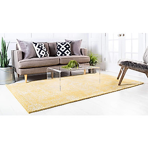 Unique Loom Tradition Collection Classic Southwestern Distressed Casual Design Area Rug, 5 ft x 8 ft, Yellow/Ivory