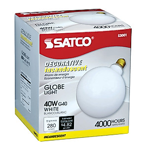 Satco S3001 120V Medium Base 40-Watt G40 Light Bulb, Gloss White, One