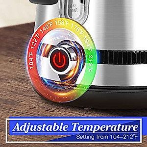 Aigostar Electric Kettle Temperature Control, Electric Tea Kettle with LED Display & 7 Presets, 304 Stainless Steel Hot Water Boiler with 120Min Keep Warm, Boil-Dry Protection, BPA Free,1.7L