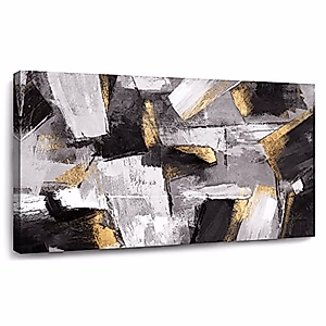 TIDOES Wall Pictures for Living Room Decor Abstract Canvas Wall Art Black Art Wall Decor Neutral Gold Wall Decorations for Office Home Decor 20"x40"