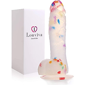 Louviva Dildo Realistic Clear Silicone Suction Cup Women Sex Toy, Adults Sex Toy for Women/Men/Gay (Colorful, 7.6 Inch)