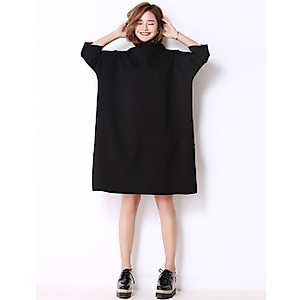 LAI MENG FIVE CATS Women's Casual 3/4 Sleeve Turtleneck Oversized Loose Sweatshirt Pullover Top ONE Size Black