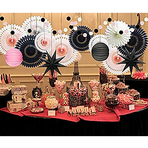 Pink Black White Party Decorations for Girls Women Minnie Mouse First Birthday Decoration Wedding Bridal Baby Shower Hanging Tissue Paper Fans Circle Garland Paper Lanterns