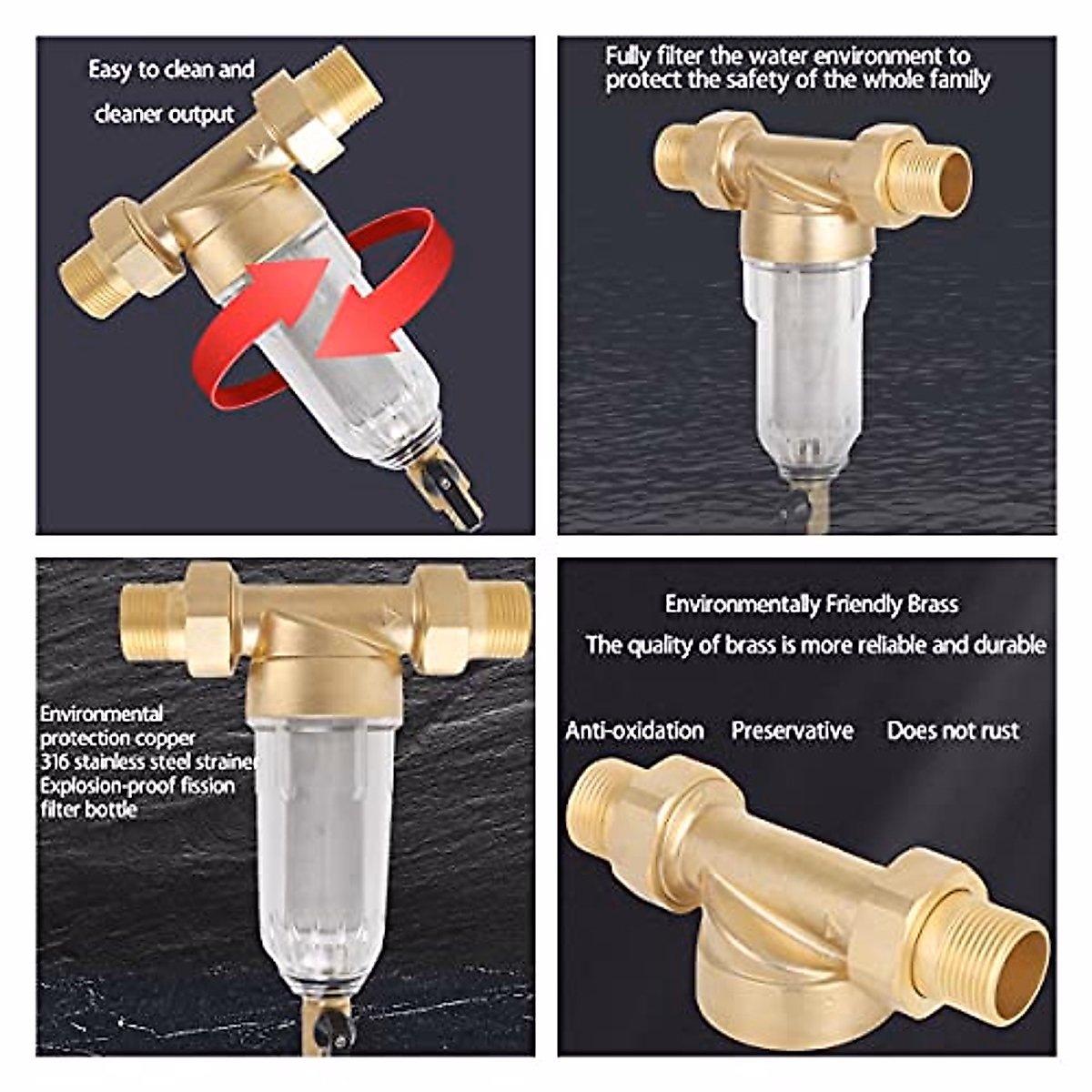 CJGS Water Pre-Filter Sediment Filter 40 Micron,Central Prefilter Whole House Water Filter Purifier System 3T/h Siphon Backwash -Reusable Spin Down Sediment Water Filter