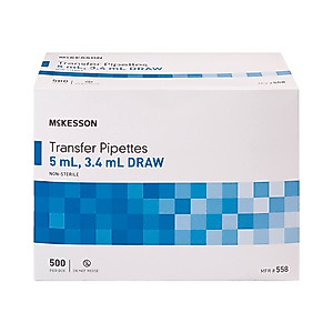 McKesson Transfer Pipette, Non-Sterile, 5 mL Capacity 0.5 mL to 1 mL Graduation Increments, 500 Count, 1 Pack