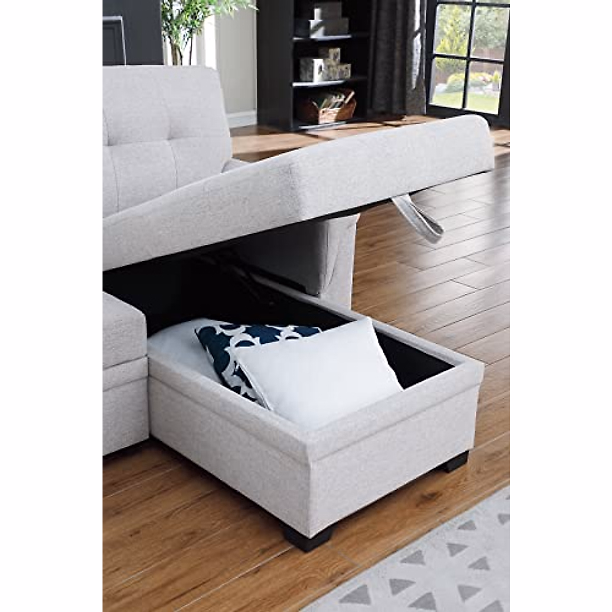 Lilola Home Hunter Light Gray Linen Reversible Sleeper Sectional Sofa with Storage Chaise